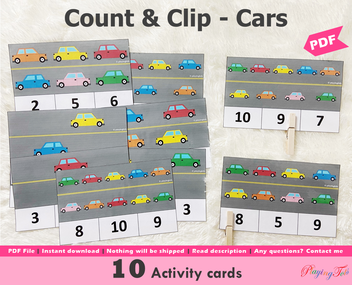 Count and Clip Activity| Cars on the Road – Playingtots