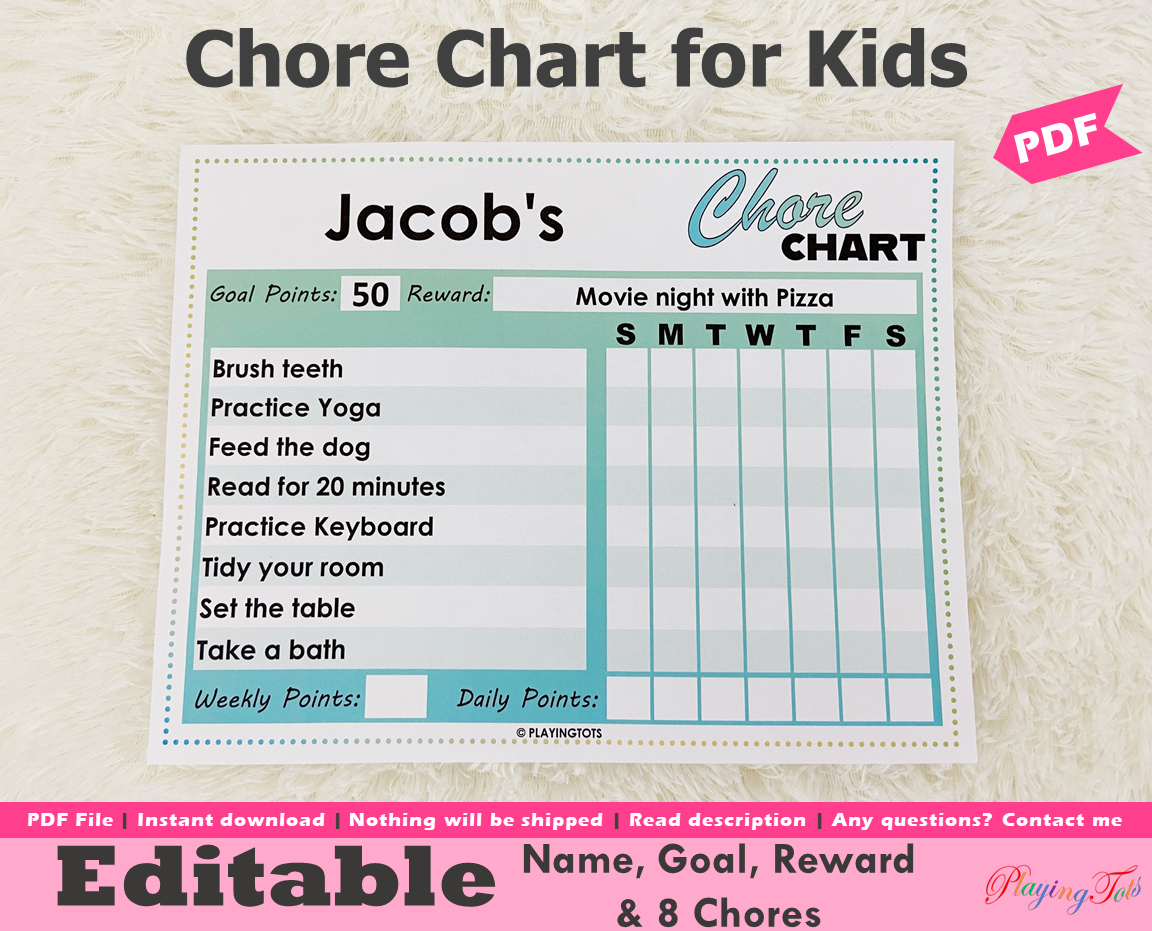 Editable Chore Chart, Kids Chore Chart, Daily Routine Tracking Chart ...