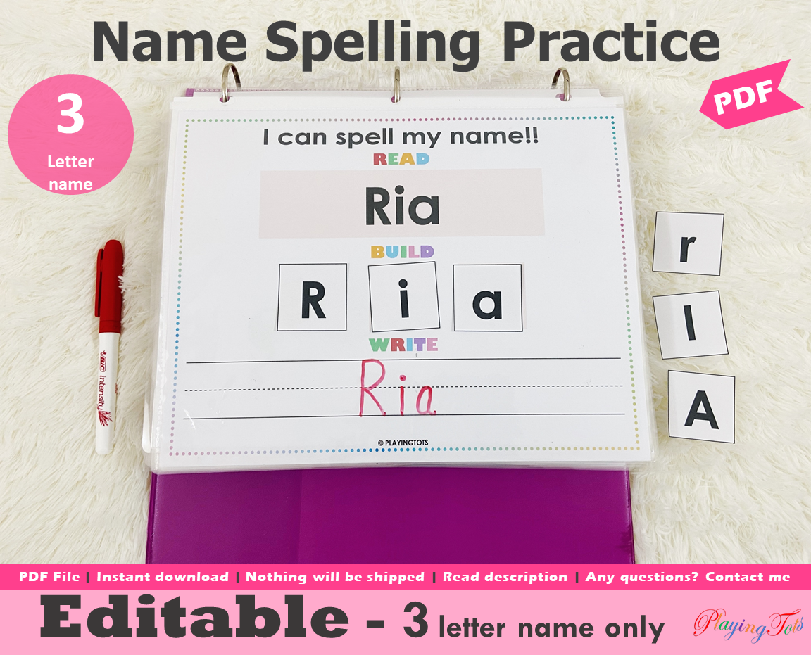 Editable 3 Letter Name Spelling Practice Activity Printable, Name Buil ...