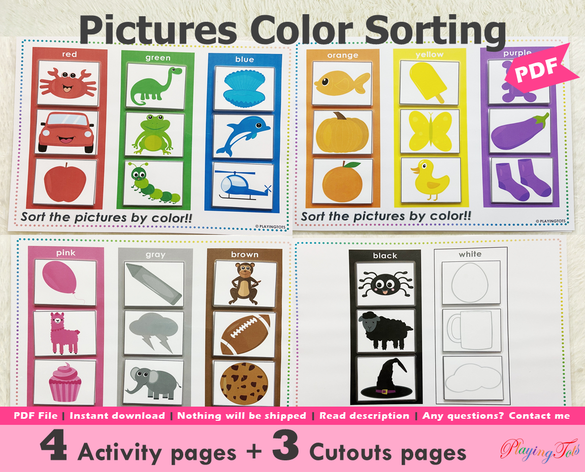 Pictures Color Sorting Activity, Colors Matching Activity – Playingtots