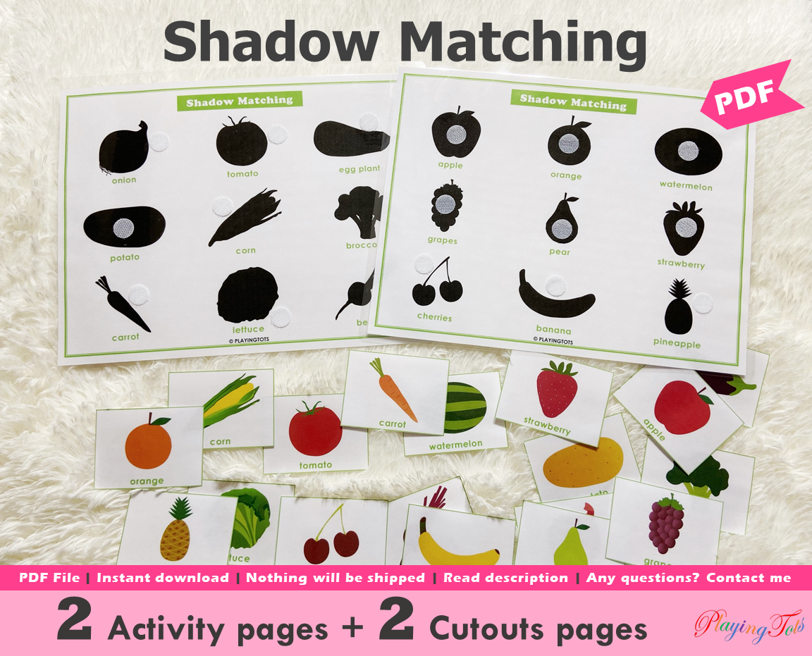 Shadow Matching, Fruits and Vegetables – Playingtots