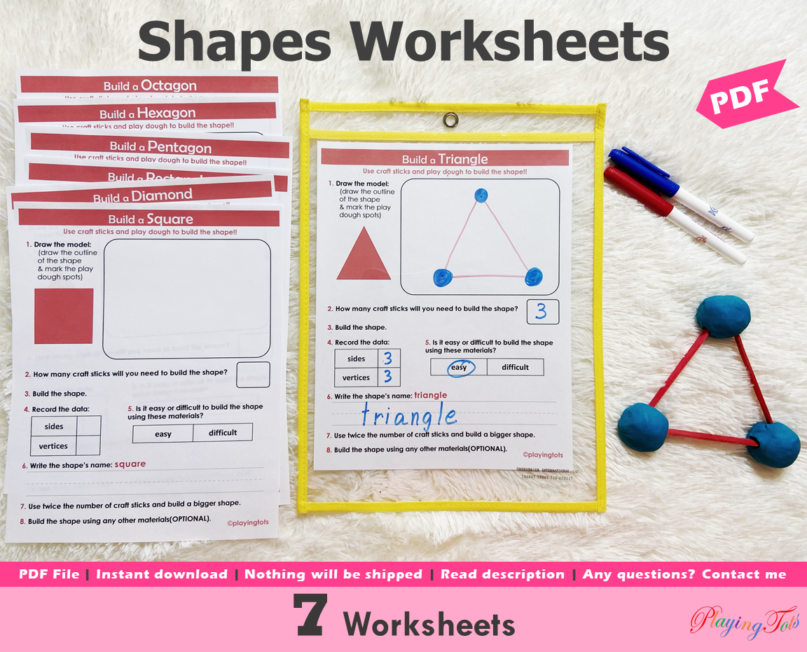 2D Shapes Stem activity Worksheets – Playingtots