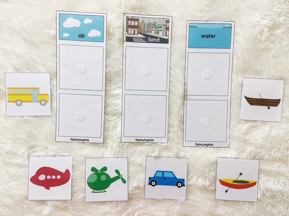 Land Air Water, Transportation Sorting – Playingtots