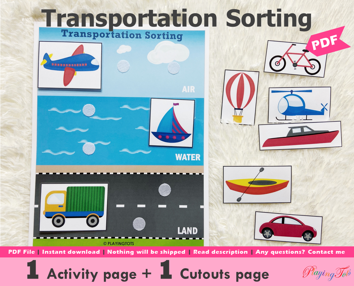 Land Air Water, Transportation Sorting – Playingtots