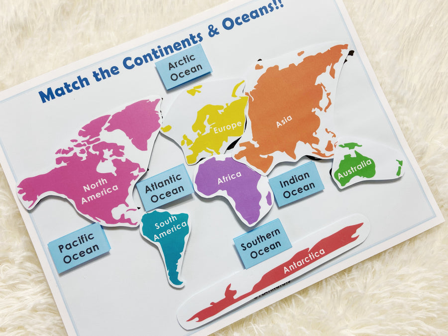 Continents and Oceans Matching Activity – Playingtots