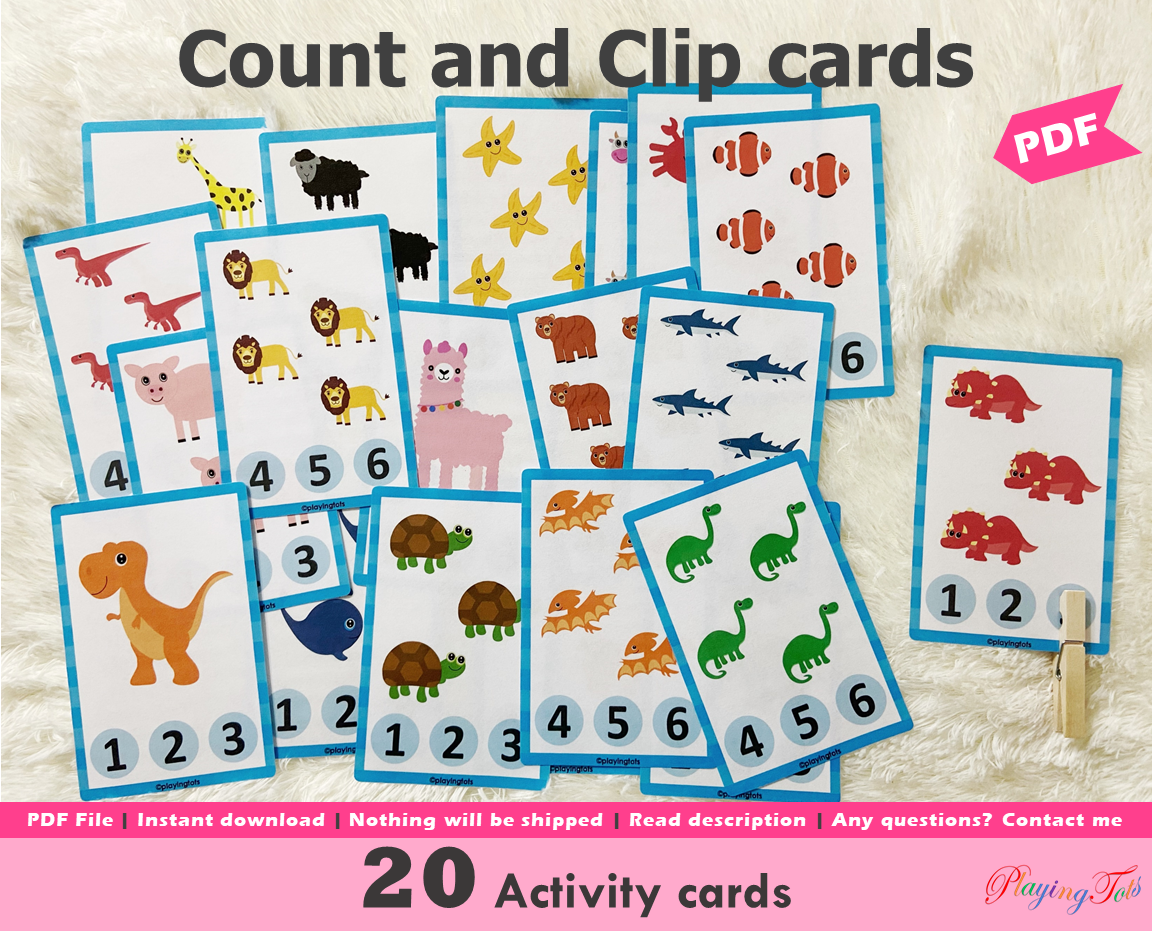 Count and Clip Animals Cards – Playingtots