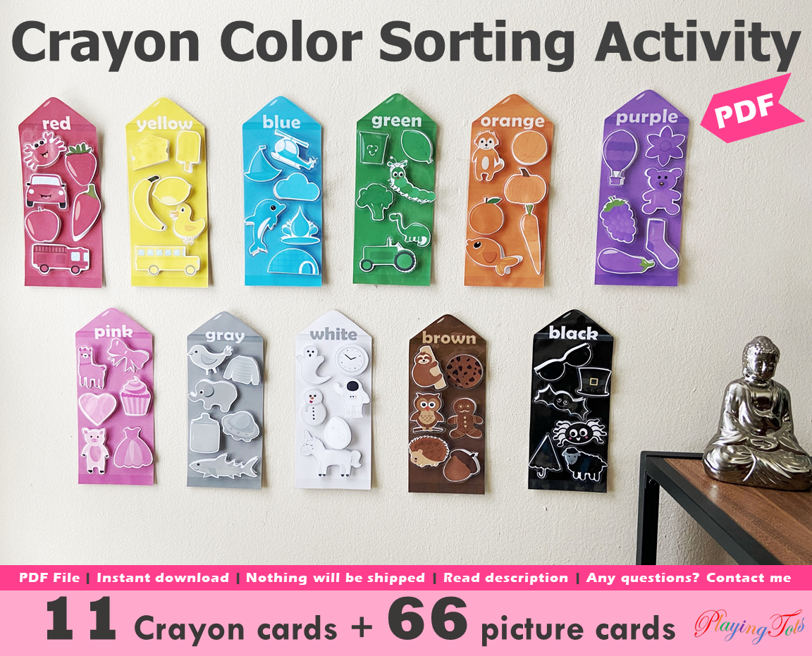 Crayons Colors Sorting Activity, Sort the pictures by color – Playingtots